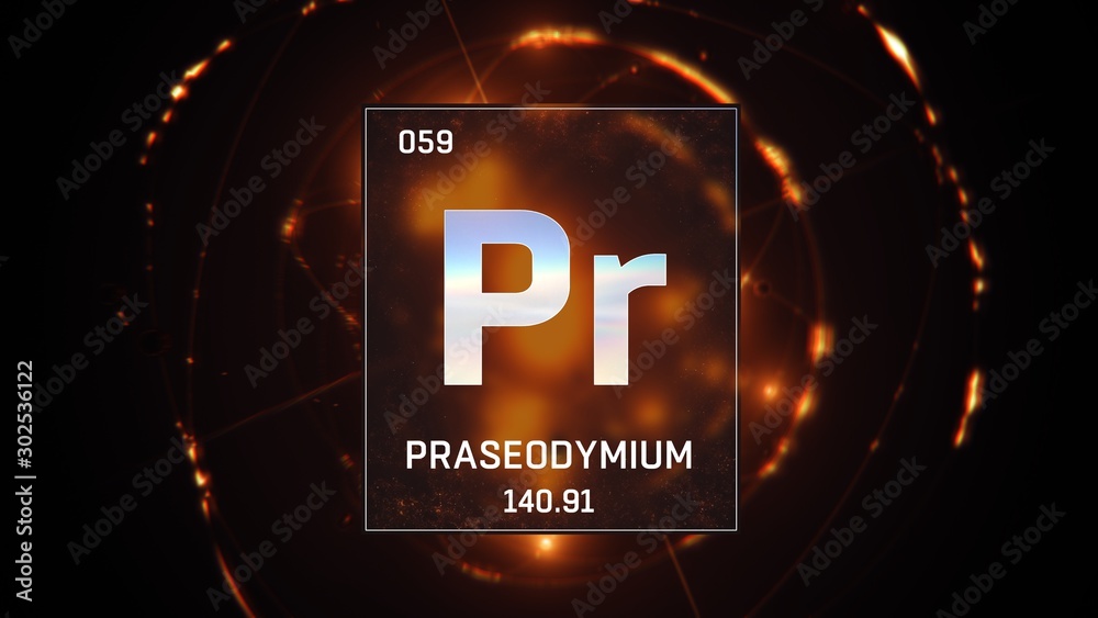 3D illustration of Praseodymium as Element 59 of the Periodic Table ...