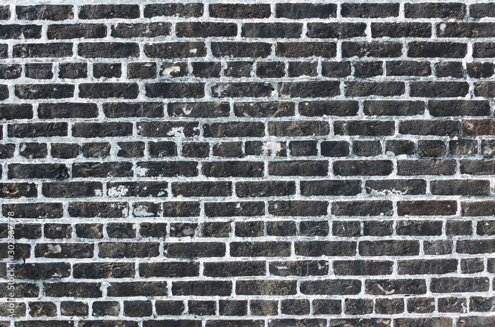 Black brick wall, excellent rustic abstract background or backdrop ...