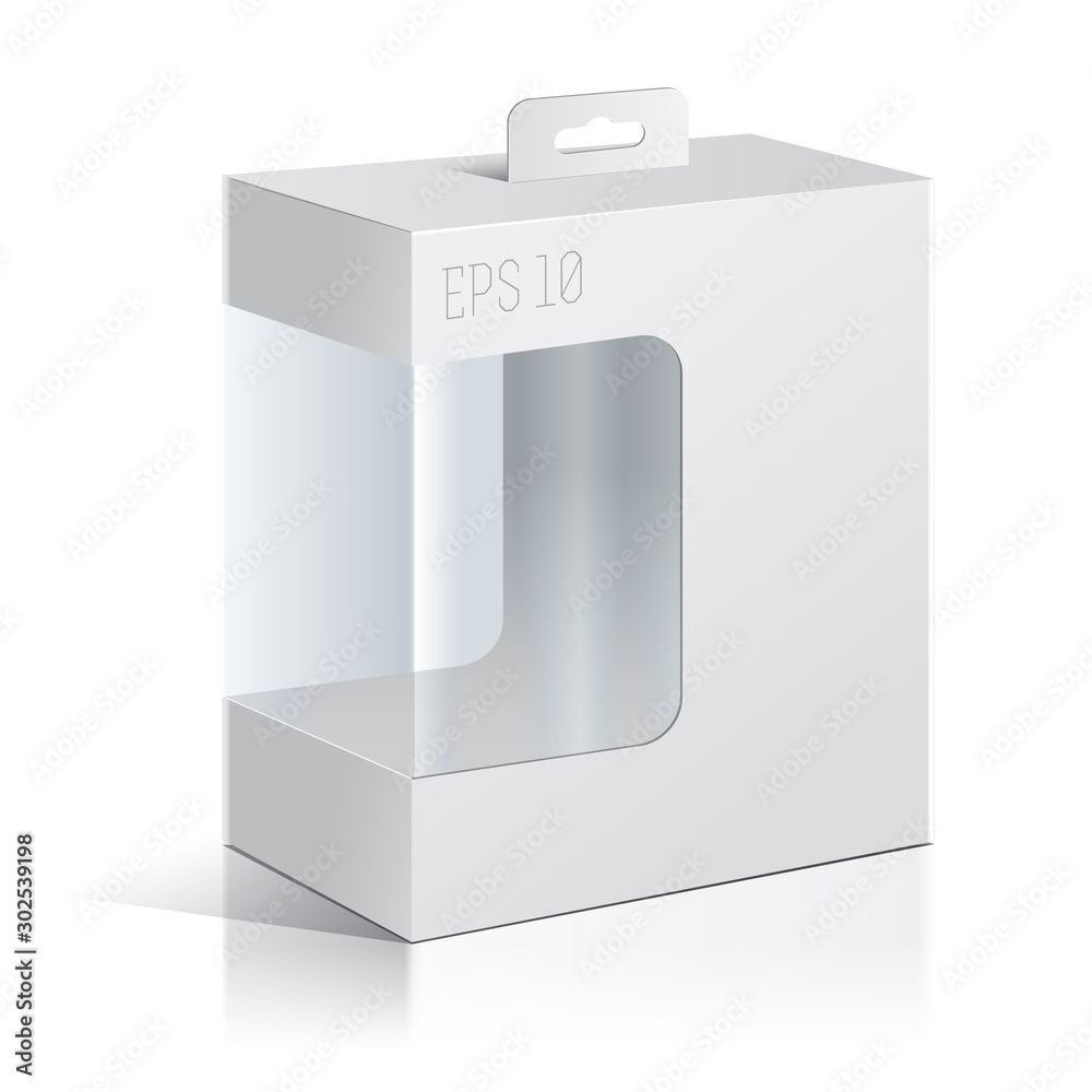 Empty box with a transparent plastic window for new design. Product ...