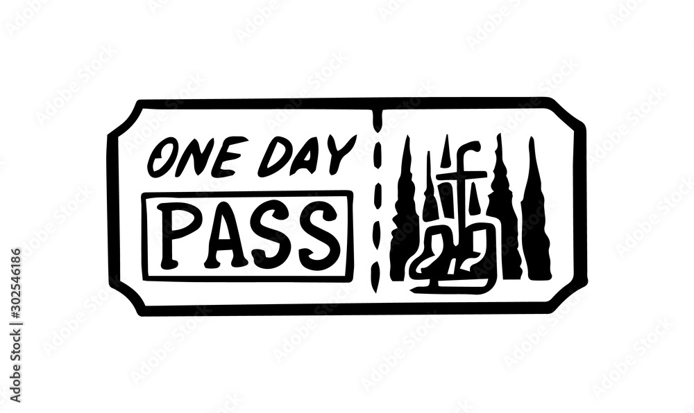 Vintage ticket. Pass for the winter camp. Card template with Christmas ...