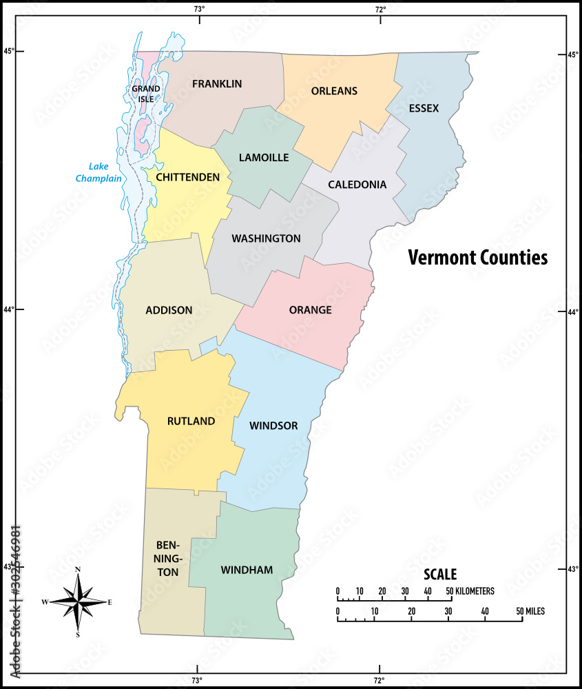 Vermont state outline administrative and political map in color Stock ...