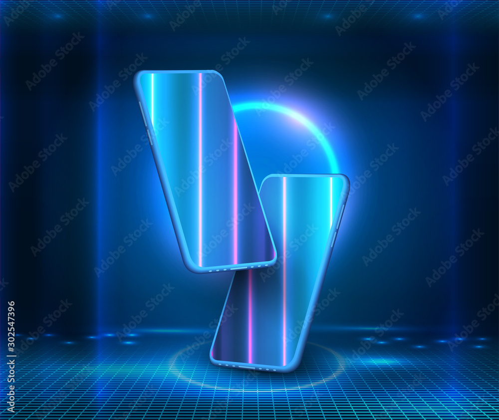 Blue neon lights, virtual reality, circles, energy source, glowing ...