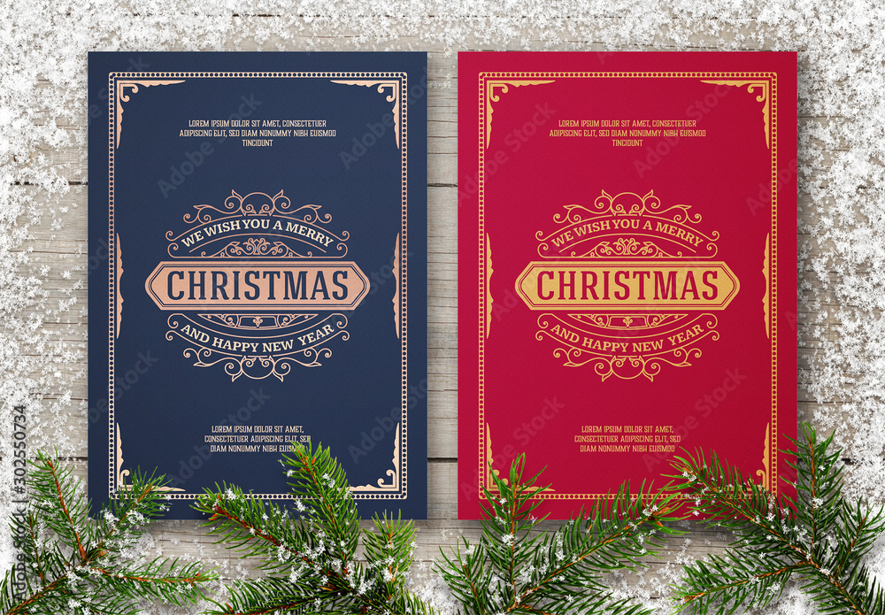 Winter Greeting Card Layout Set with Filigree Elements Stock Template ...