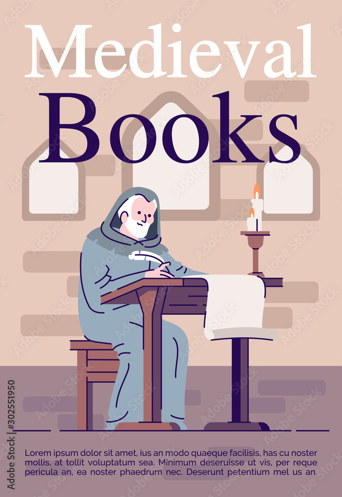 Medieval books brochure template. Middle Age literature flyer, booklet ...