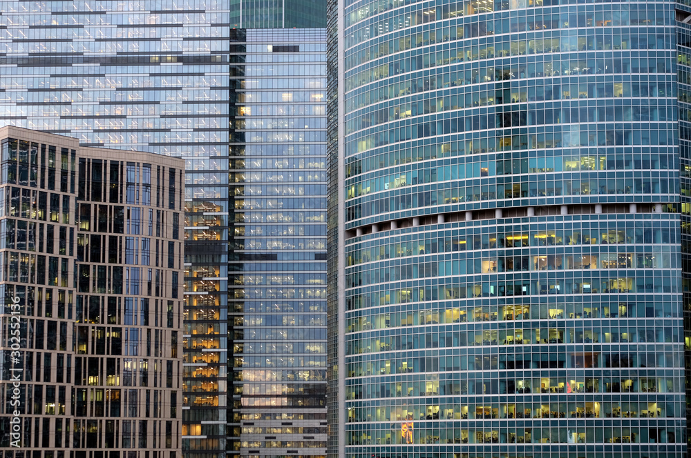 Facades of Moscow City International Business Centre skyscraper ...