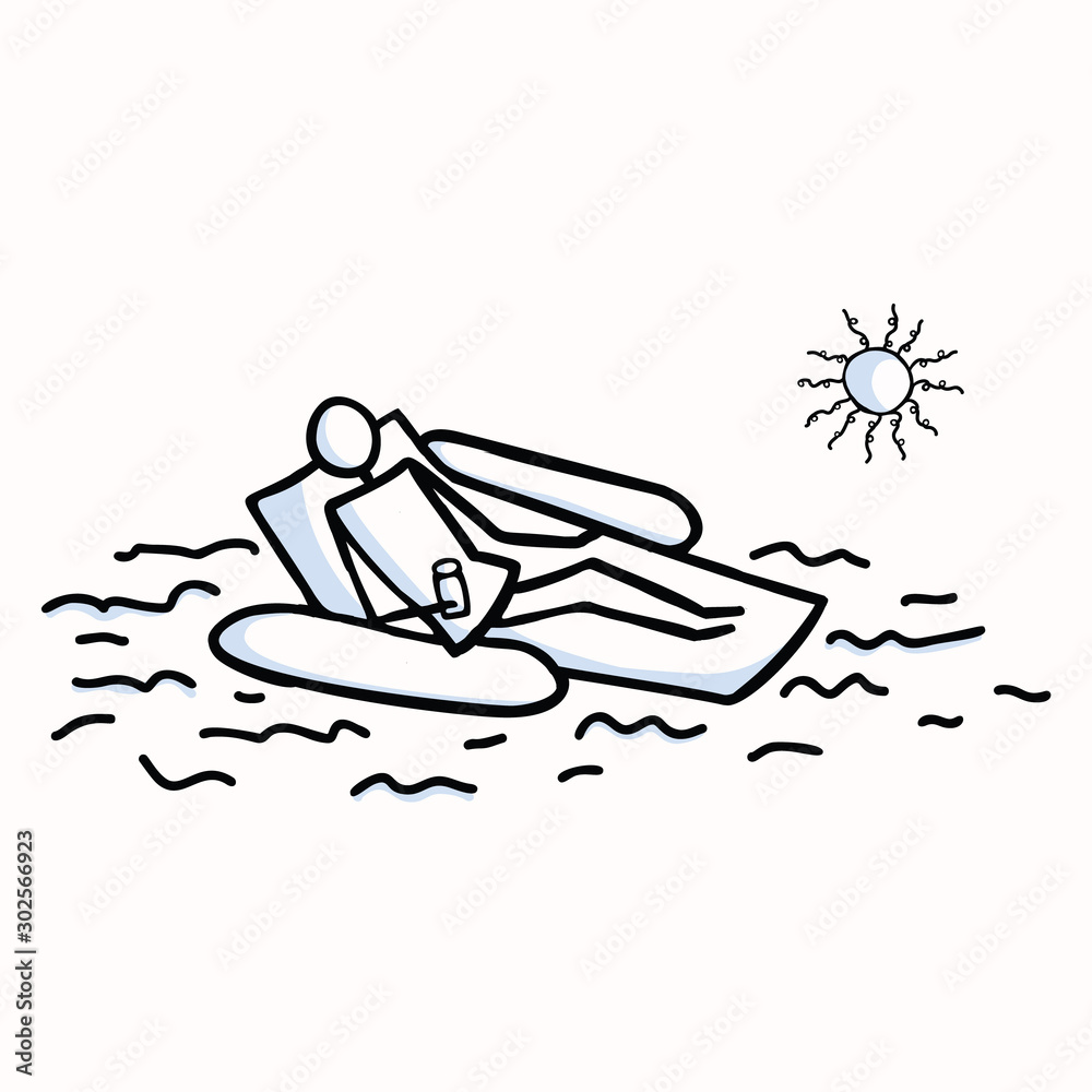 Sunbathing Vector Stick Figure Person. Relaxing with Drink on Pool ...