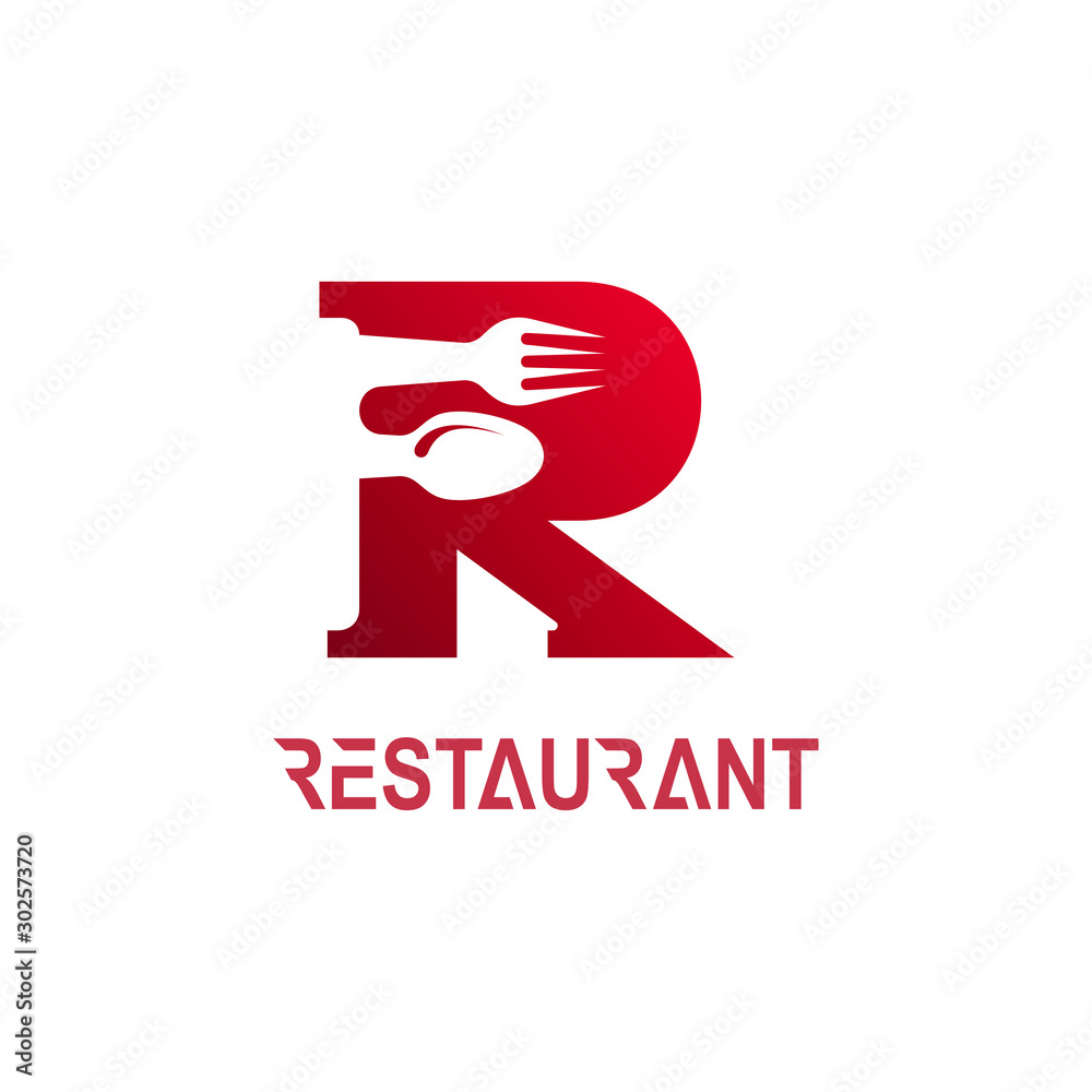 R logo and cutlery design, Initial Letter R with Spoon Fork for ...