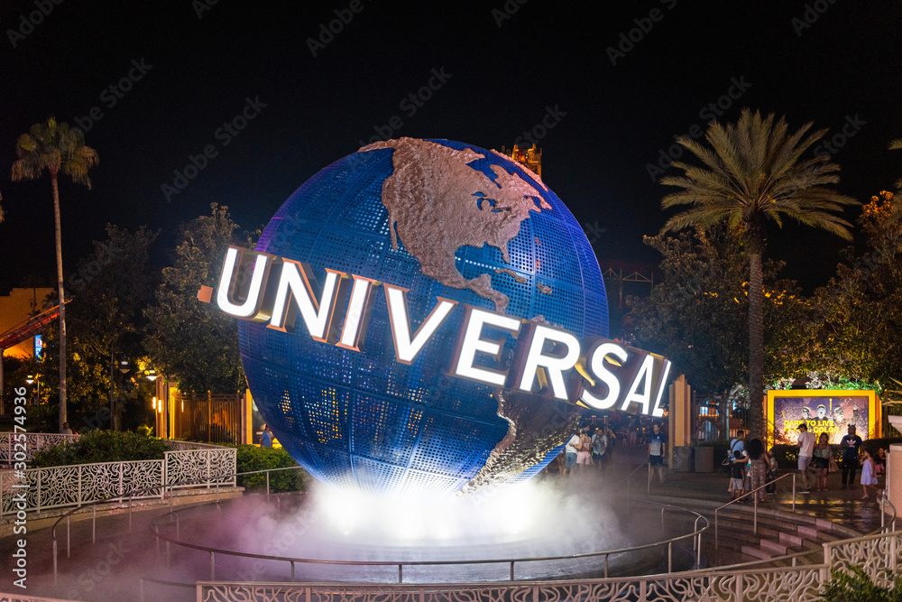 Universal Studios logo in the Orlando themed park, Florida, USA. Travel ...