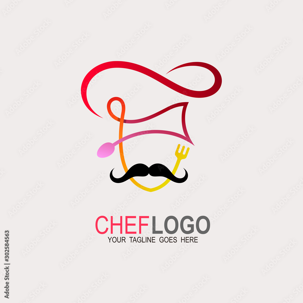 Chef logo with line, Abstract vector chef logo. chef hat. chef face ...