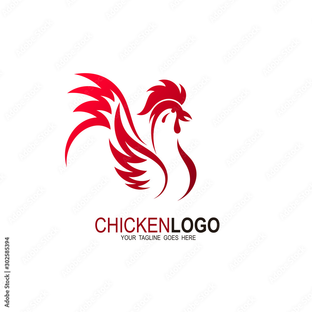 Chicken logo with red color, design template Stock Vector | Adobe Stock