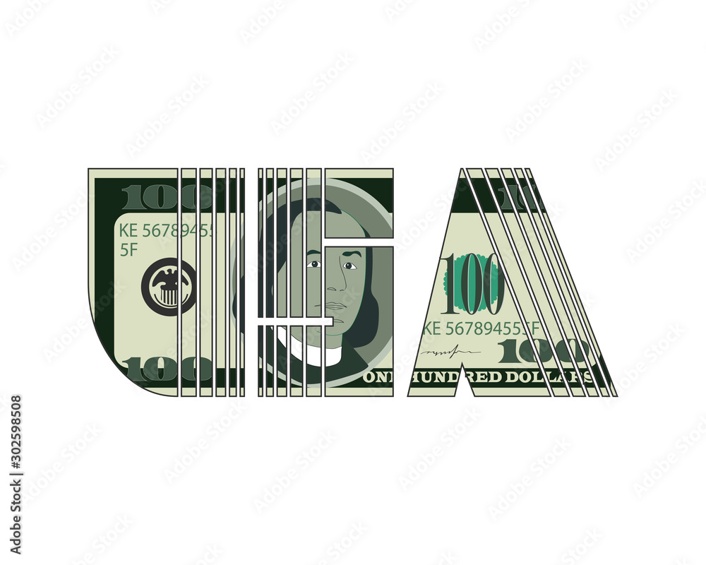 The inscription of the USA in the form of a 100 dollar bill. Vector ...