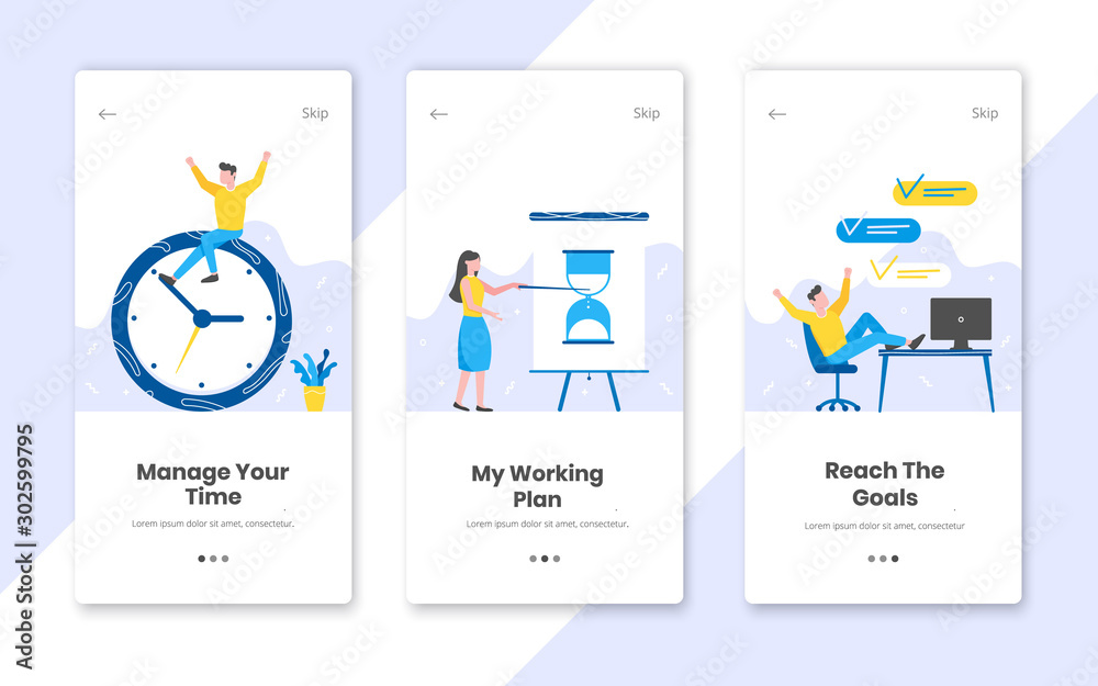 3 vertical time management banners set with work time planning flat ...