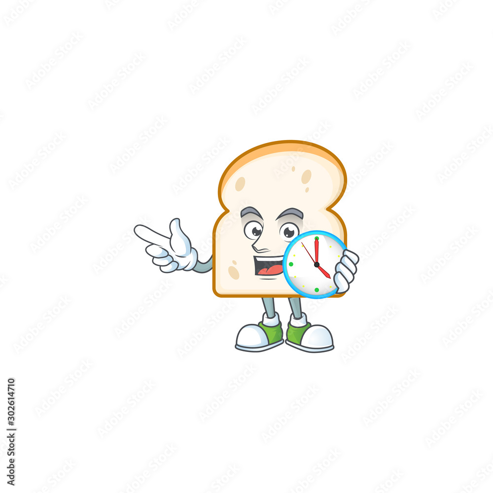 Cartoon slice white bread with bring clock. Stock Vector | Adobe Stock