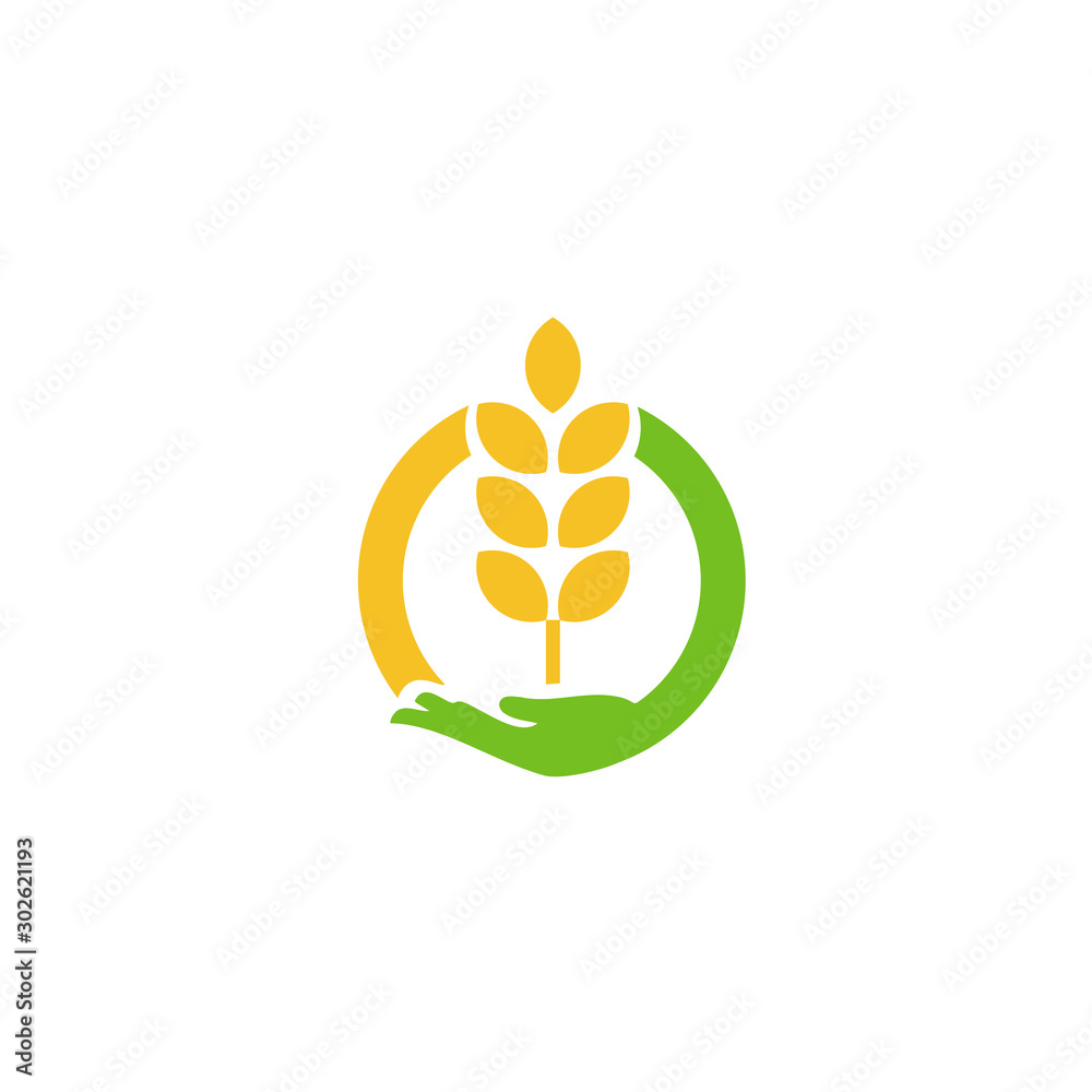 Rice Logo Wth Hand Symbol Stock Vector | Adobe Stock