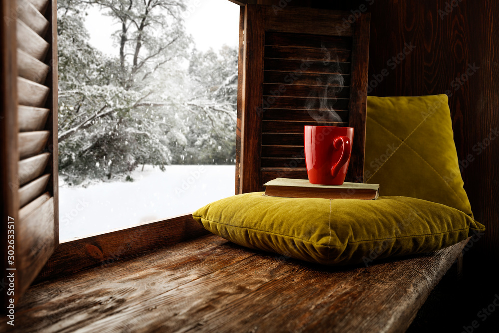 Winter window sill and free space for your decoration. Stock Photo ...