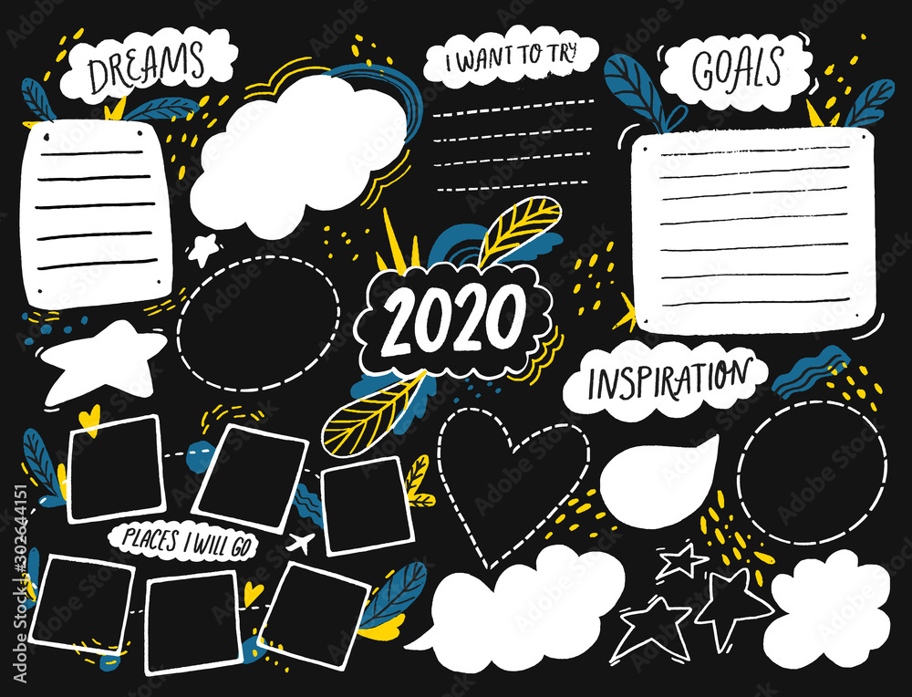 Vision board template with space for goals, dreams list, travel plans ...