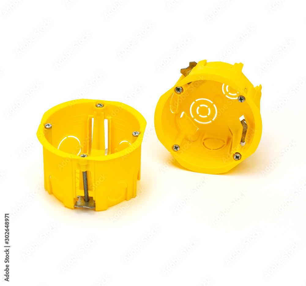 Mounting boxes for installing outlets on a white background Stock Photo ...
