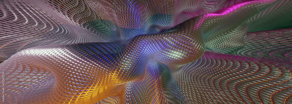 3d ILLUSTRATION, of abstract background, multi color METAL MESH texture ...