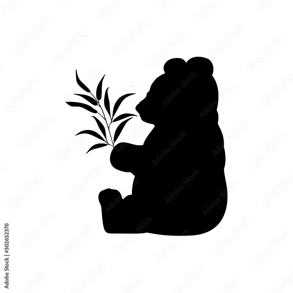 Panda silhouette with eucalyptus. Rare protected animal Stock Vector ...
