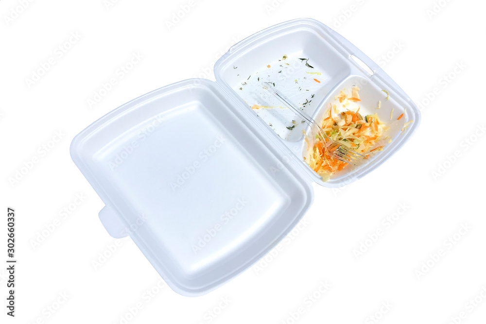 Food box with leftover food waste on white isolated background Stock ...