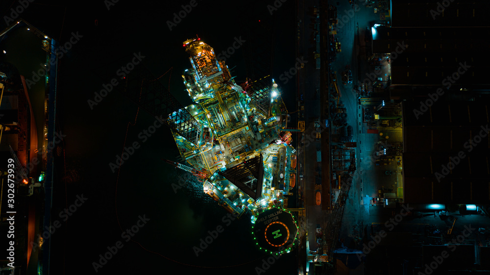 Oil Drilling Rig top view, Aerial view of jack up rig with plant ...
