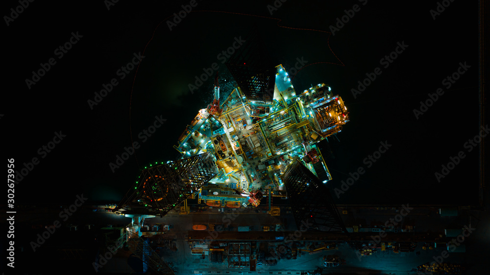 Oil Drilling Rig top view, Aerial view of jack up rig with plant ...