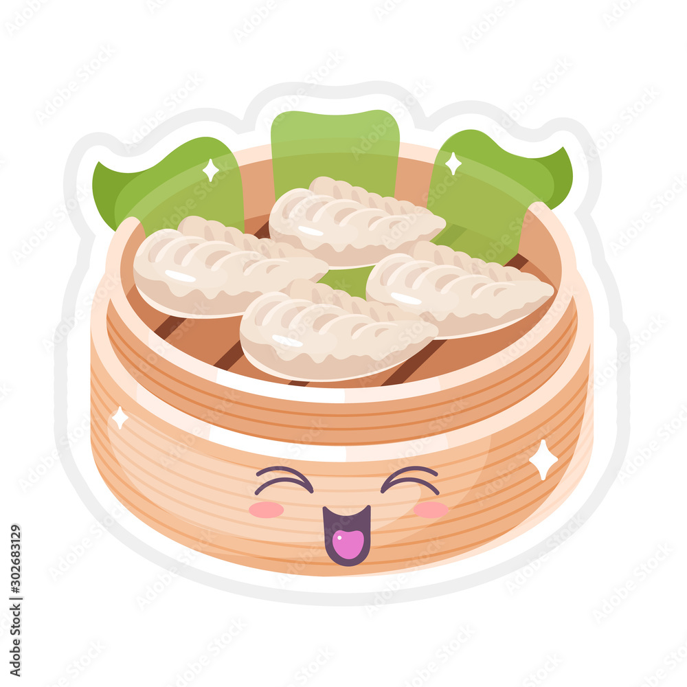 Chinese Dim Sum Cute Kawaii Vector Character Asian Traditional Dish