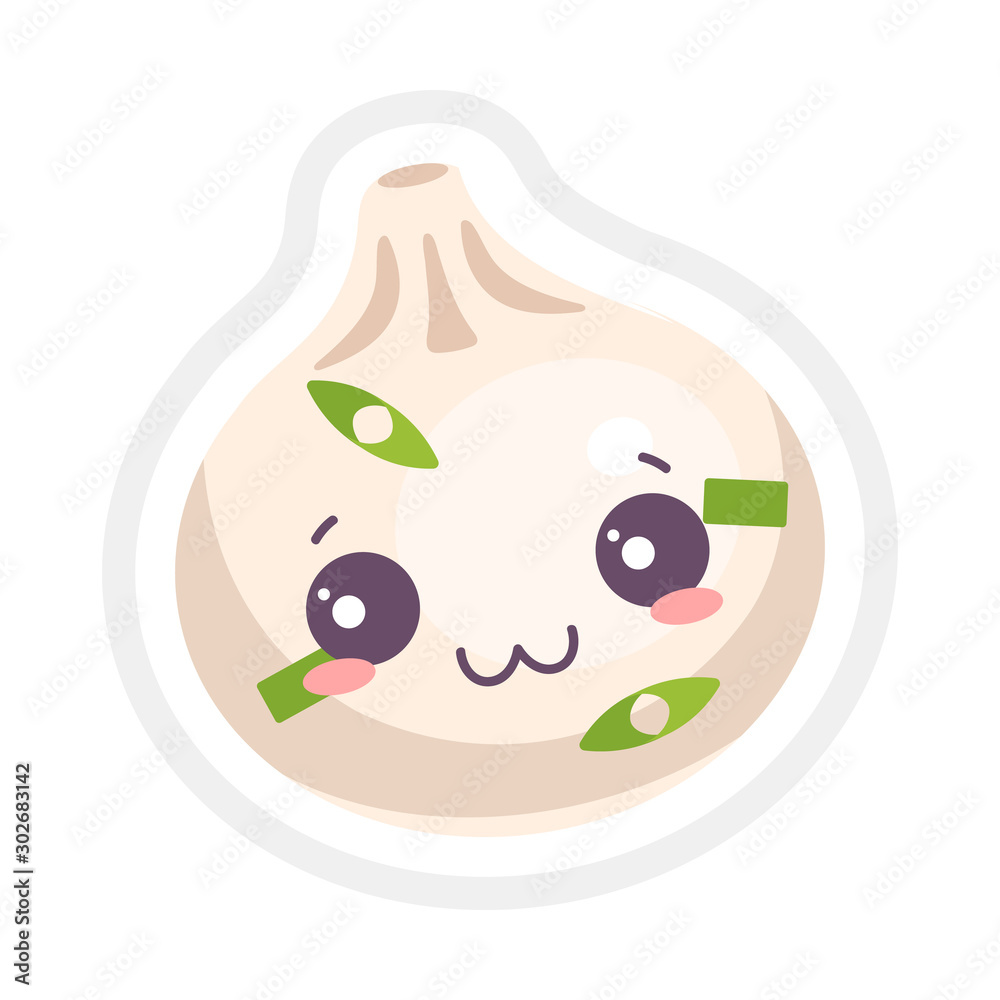 Chinese dumpling cute kawaii vector character. Asian traditional dish ...