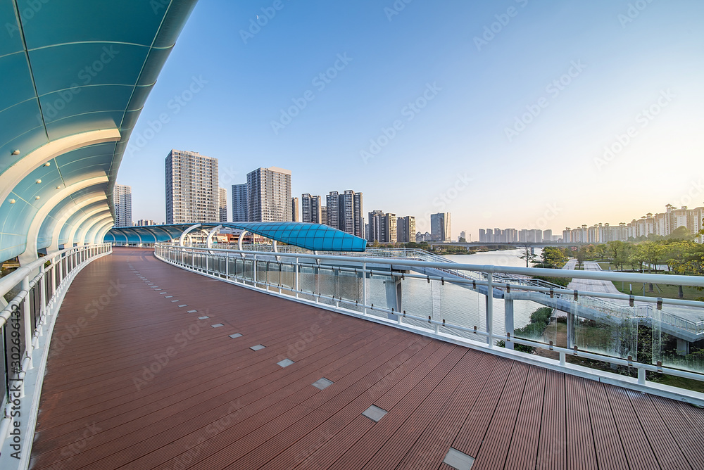 Building scenery of the banana gate pedestrian bridge in Nansha ...