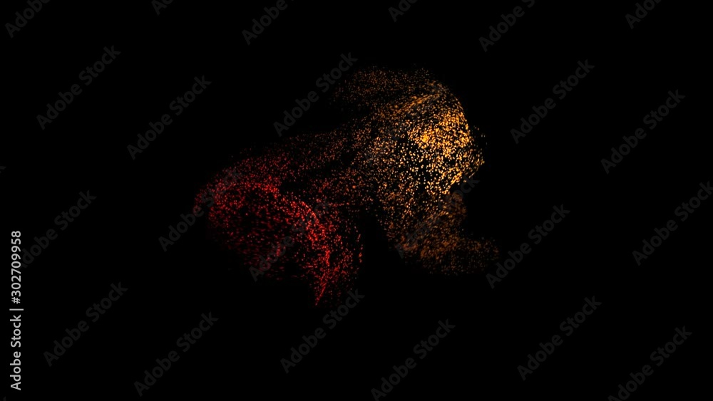 Colored dots moving in space creating shape. Animation. Abstract ...