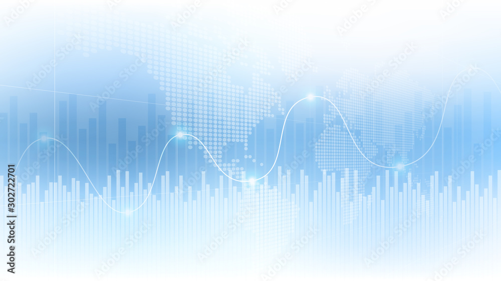 Abstract financial graph with uptrend line and world map in stock ...