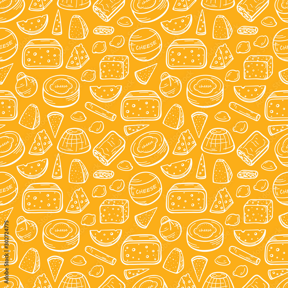 Various Types of Cheese Seamless pattern. Cheese Pieces and Slices ...