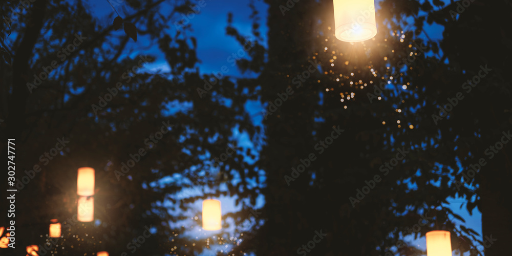 Lanterns At Night In Trees