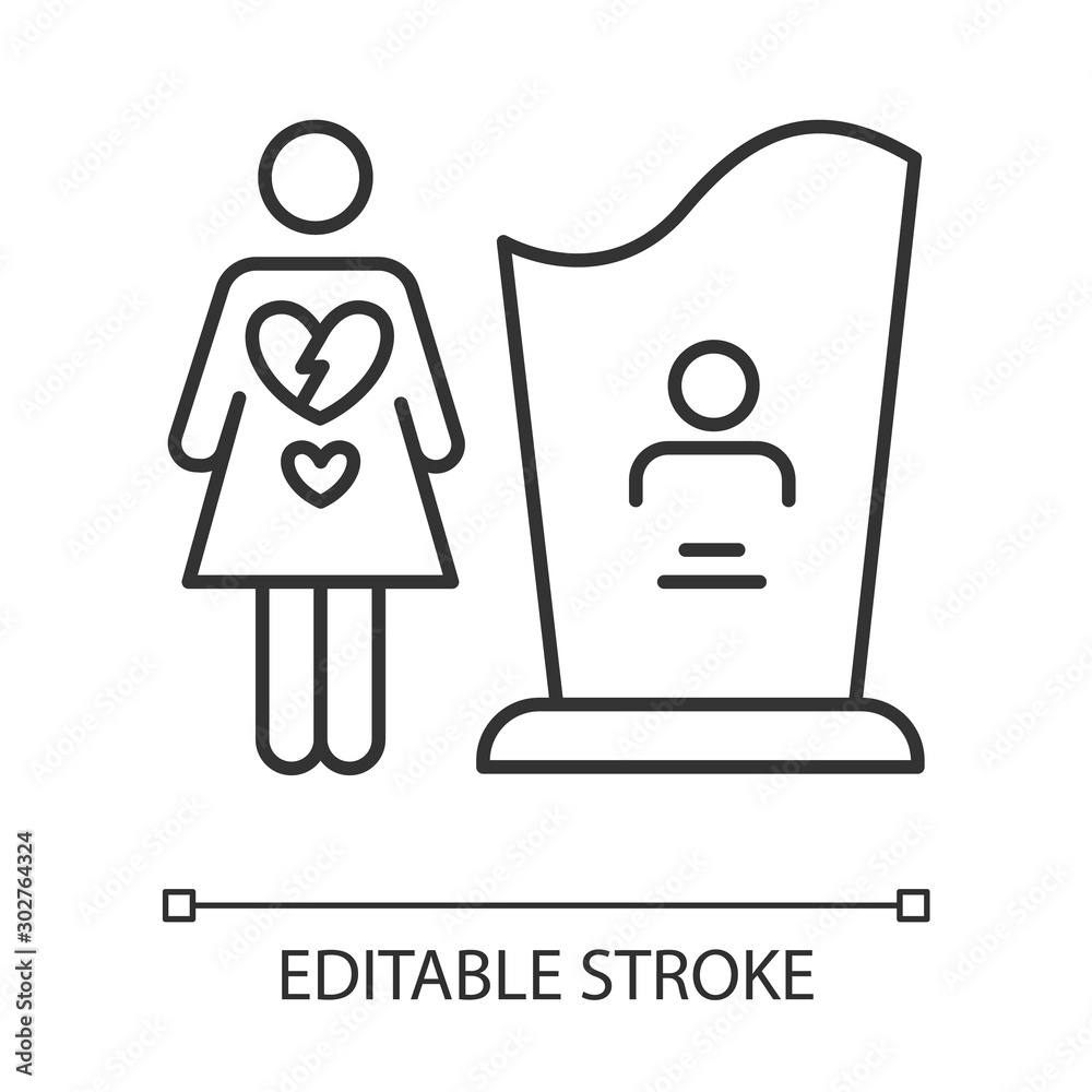 Maternal mortality linear icon. Woman grieving. Girl heartbroken. Death ...