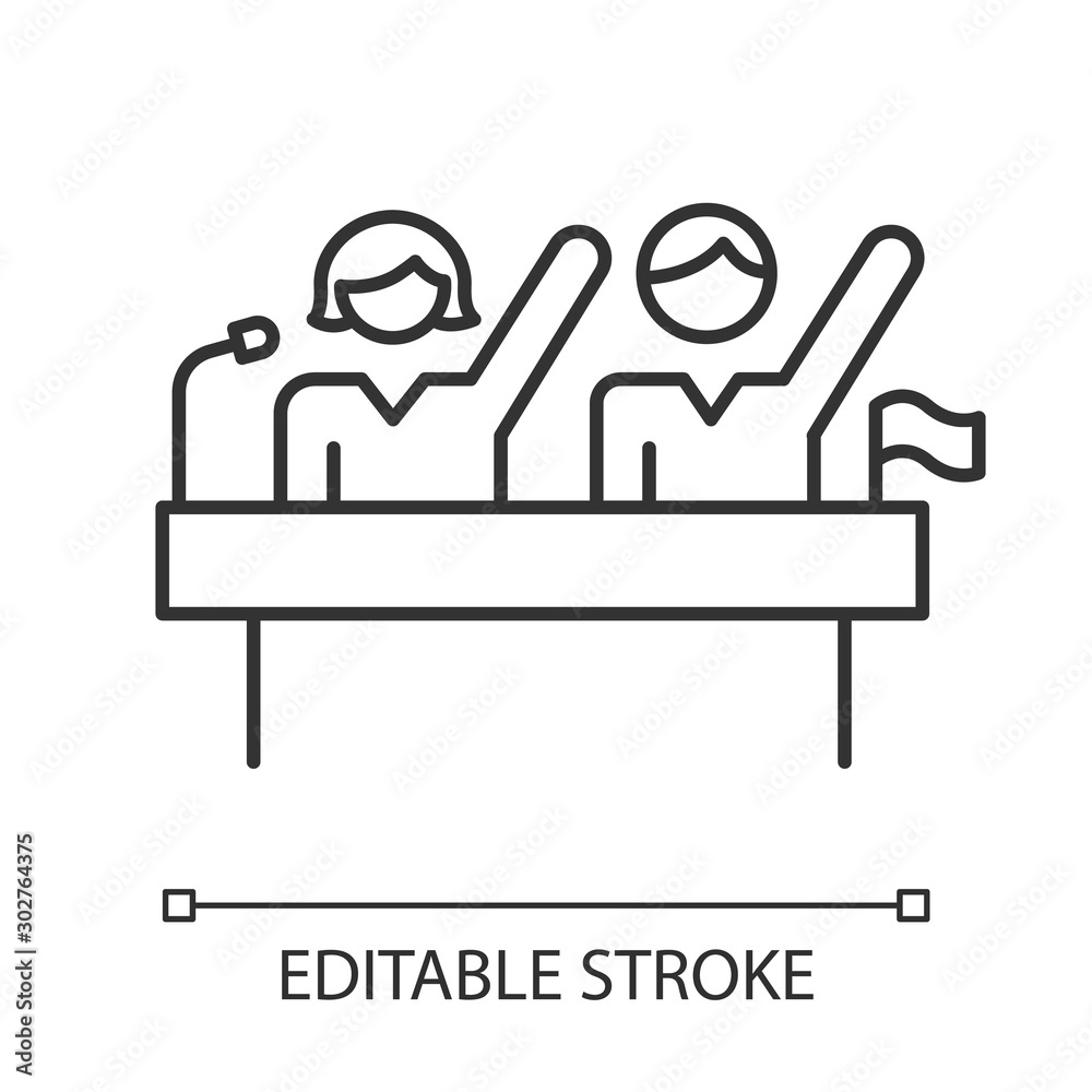 Politic rights gender equality linear icon. Female and male candidates ...