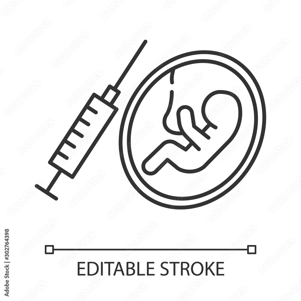 Forced abortion linear icon. Unintended pregnancy. Baby in mother womb ...