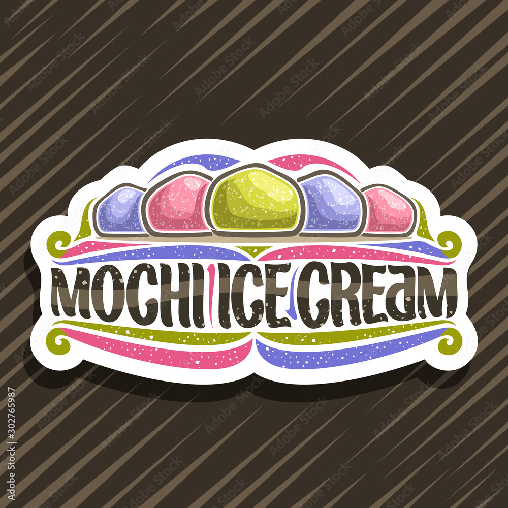 Vector logo for Mochi Ice Cream, decorative cut paper tag with ...