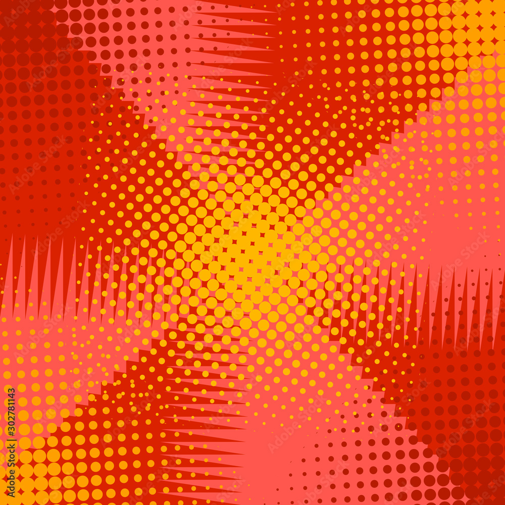 Retro comic rays red and yellow dots background. Vector illustration in ...