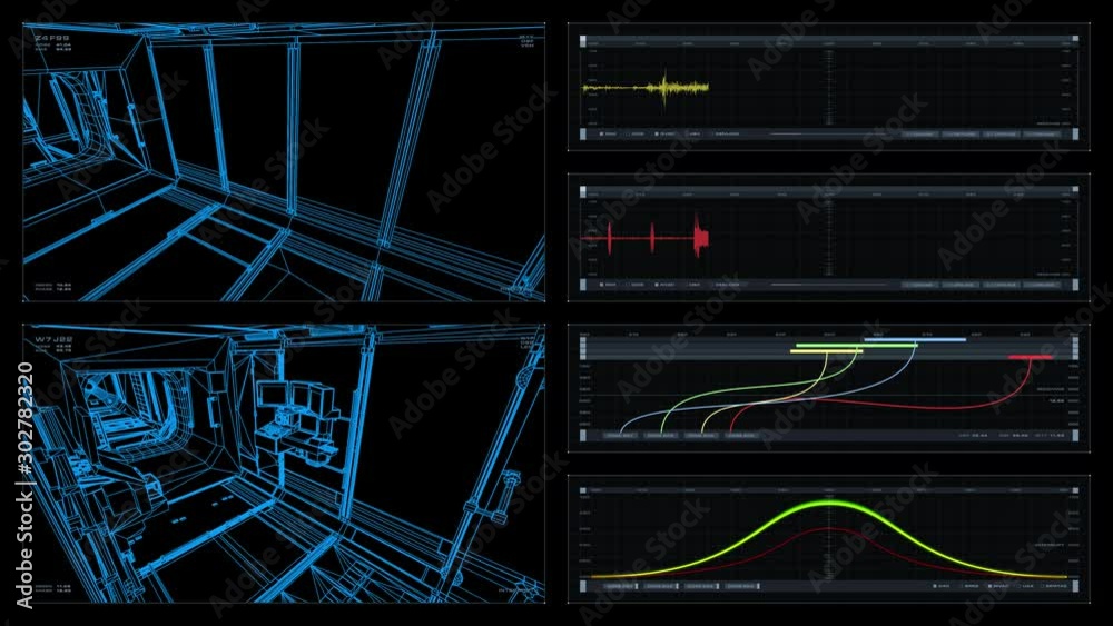 Visual display / playback screen: 3D schematic scans of sections of the ...