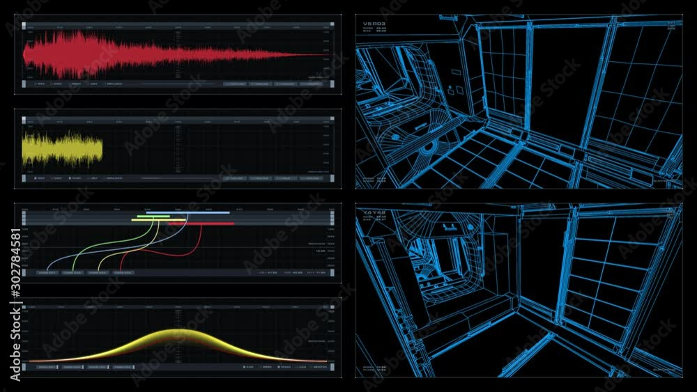 Visual display / playback screen: 3D schematic scans of sections of the ...
