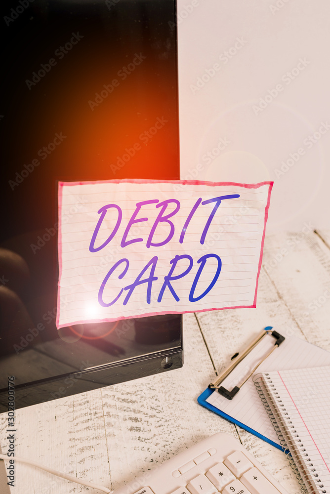 Text sign showing Debit Card. Business photo text card that deducts ...