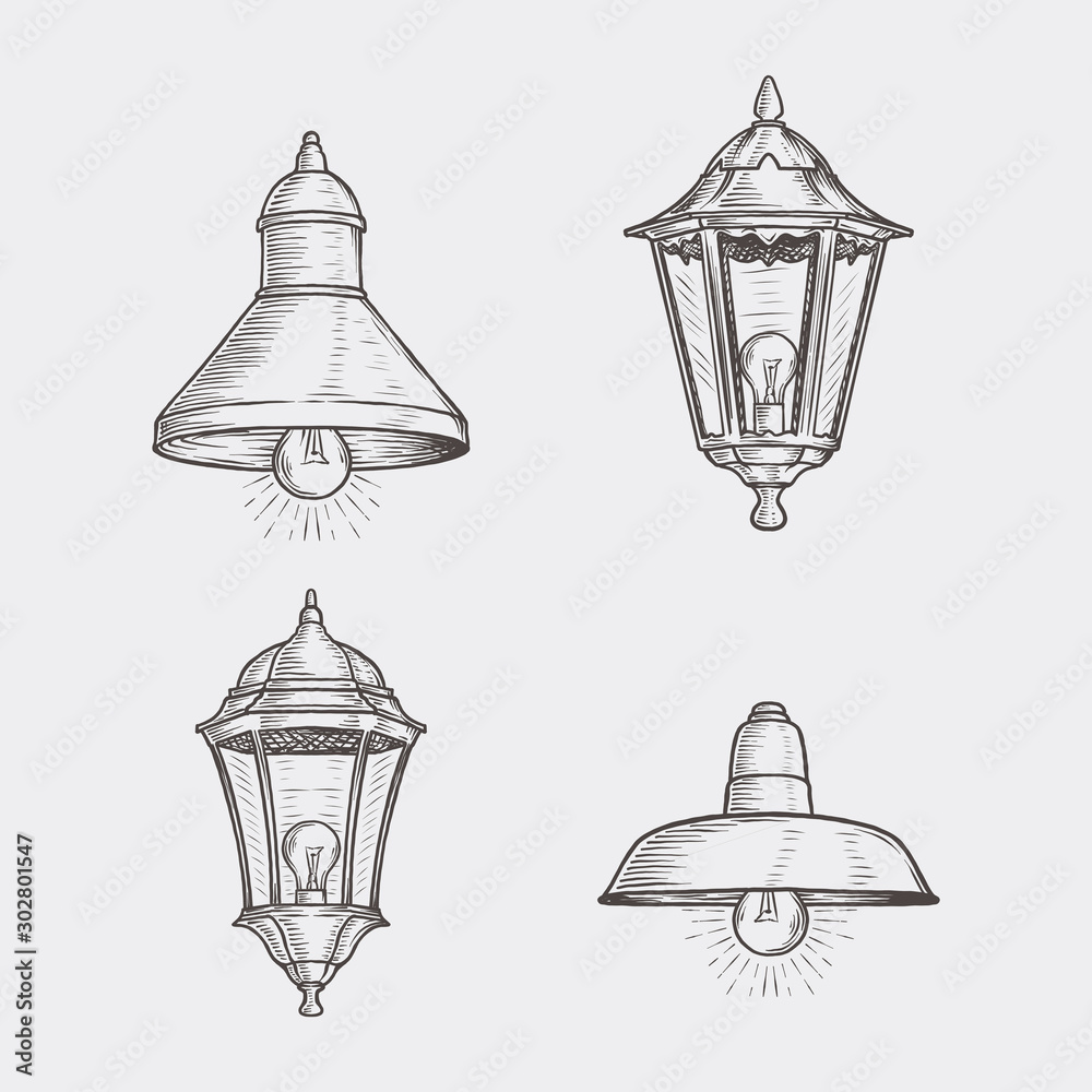 Hand drawing vintage street Lamp vector illustration Stock Vector ...