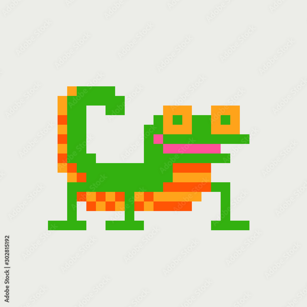 Gecko, lizard pixel art style icon. 8-bit sprite. Reptile animal ...