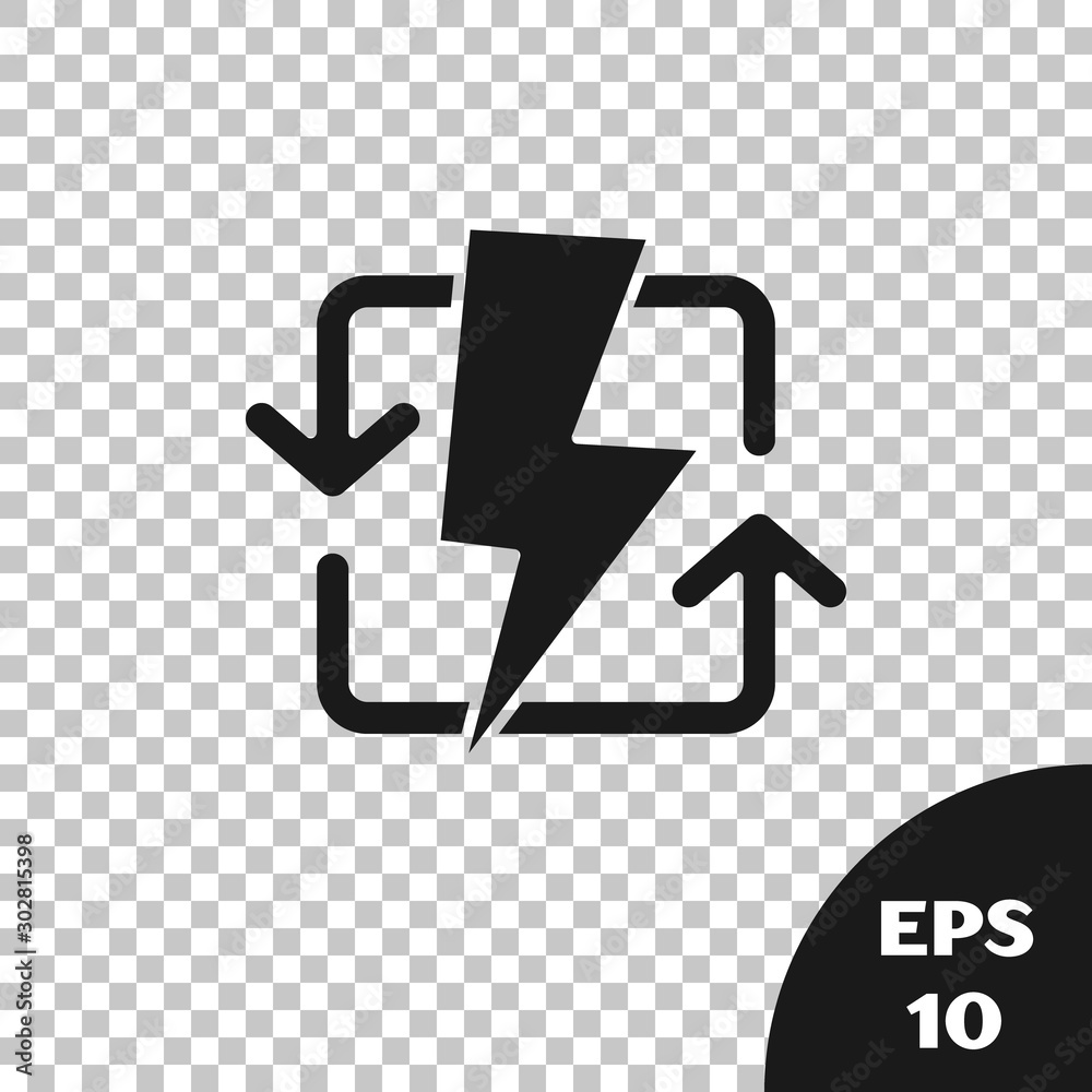 Black Recharging icon isolated on transparent background. Electric ...