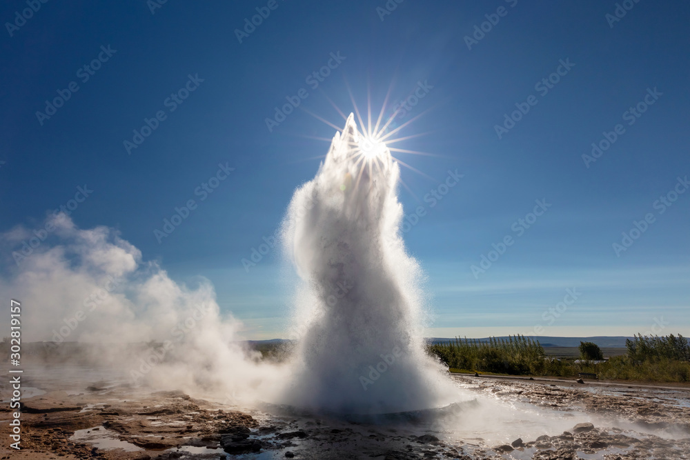 Strokkur Geyser in the Geysir geothermal area along the Golden circle ...
