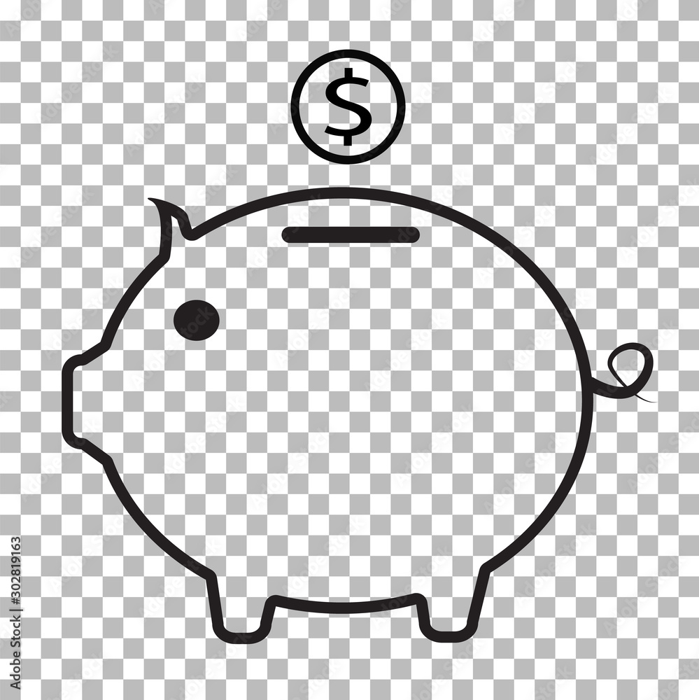 piggy bank icon on transparent background. flat style. pig money icon ...