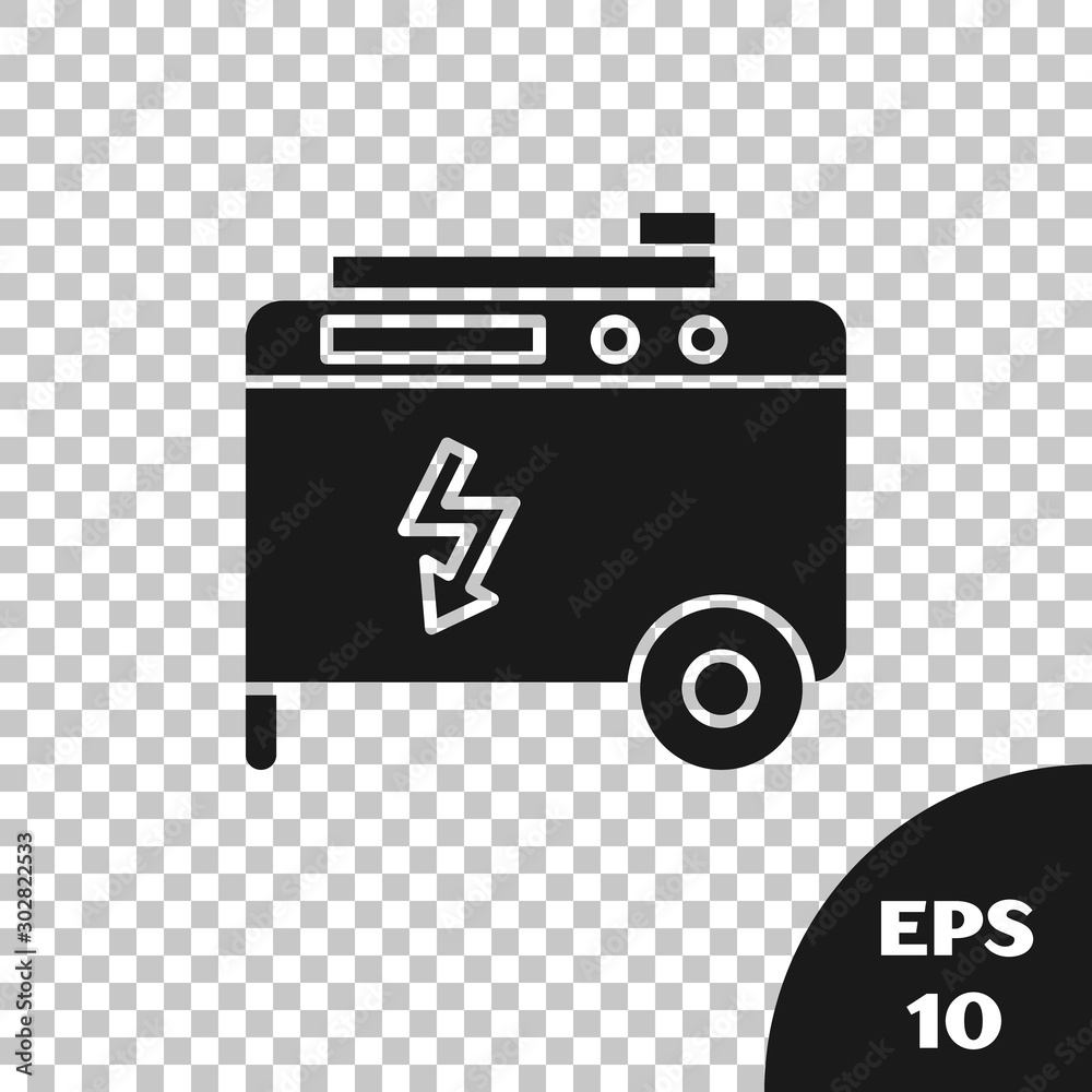 Black Portable power electric generator icon isolated on transparent ...