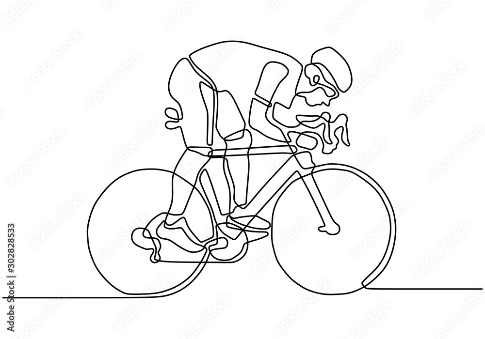 Continuous one line drawing of person riding bicycle on sport game ...