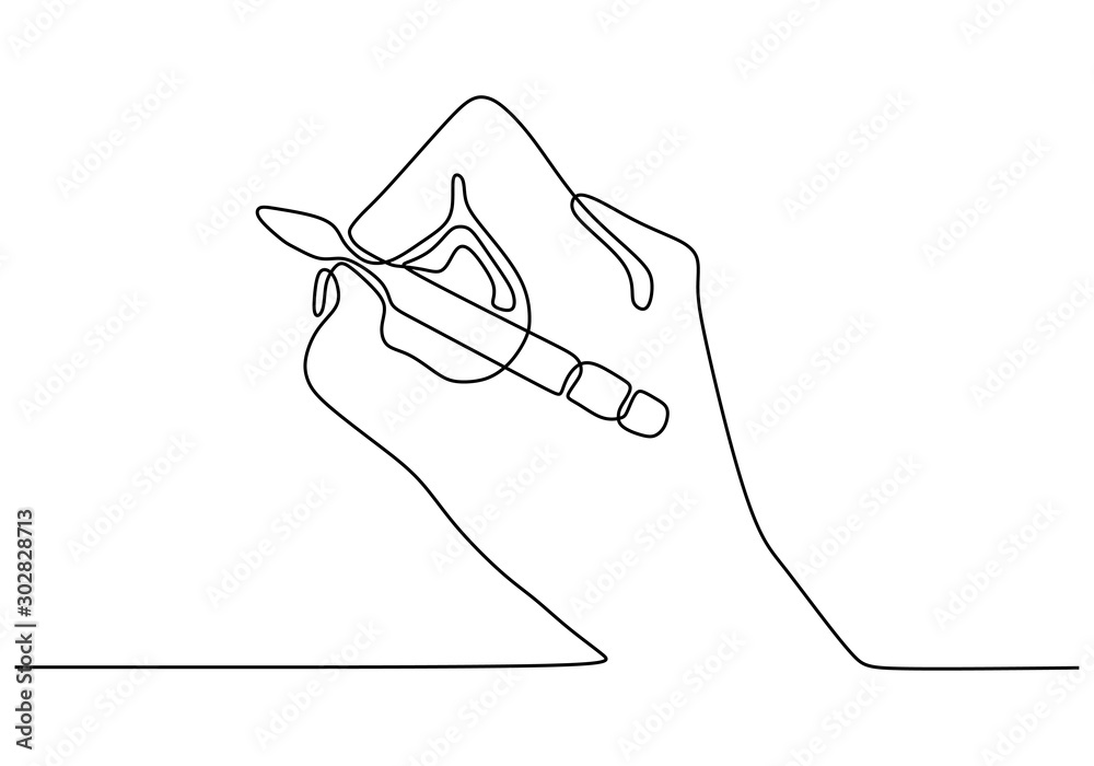continuous line drawing of hands writing letter. One hand drawn sketch ...