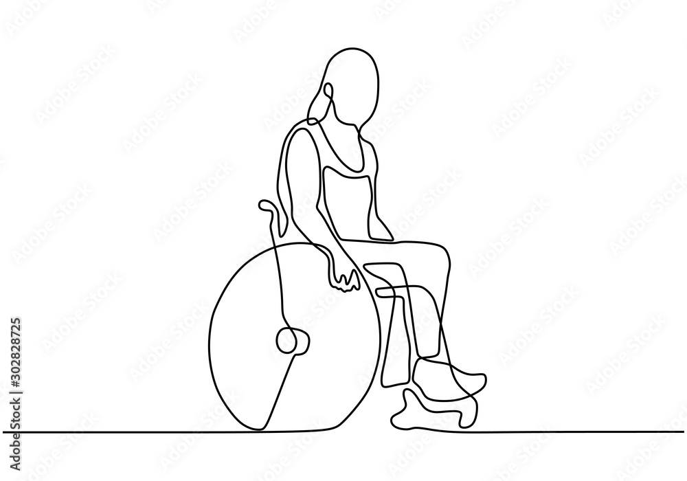 Female person on wheelchair continuous line drawing. concept of ...